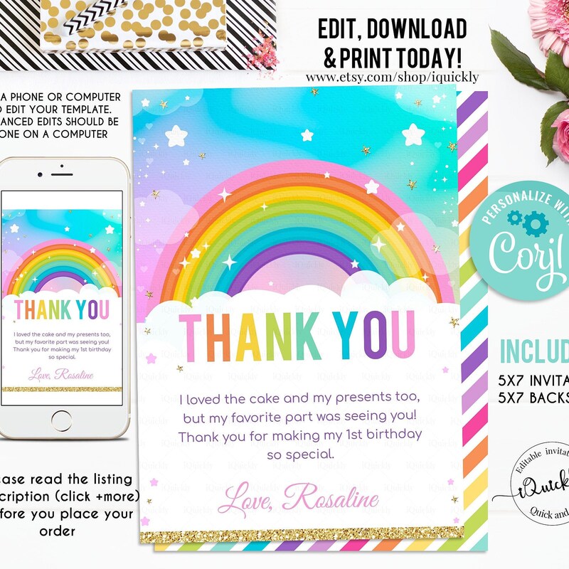 Rainbow Thank You - Etsy