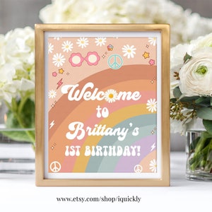 Editable Groovy Welcome Sign Daisy Party Sign Welcome Hippie Retro ...