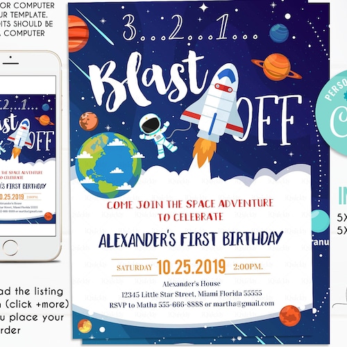 Editable Planet Birthday Invitation. Outer Space Invitation. - Etsy
