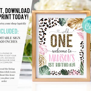 Editable Leopard Print Party Welcome Sign Jungle Birthday Party Welcome ...