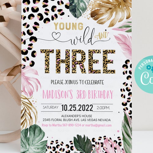 Editable Young Wild and Three Invitation Safari Animals Party - Etsy