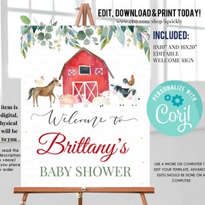 Farm Baby Shower Welcome Sign, EDITABLE, Gender Neutral, Farm Animals ...
