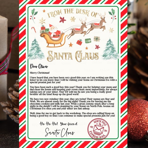 Editable Personalized Letter From Santa Claus From the Desk of - Etsy