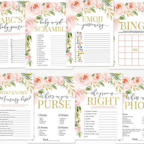 Blush Pink Floral Baby Shower Games Pink and Gold Baby Shower - Etsy