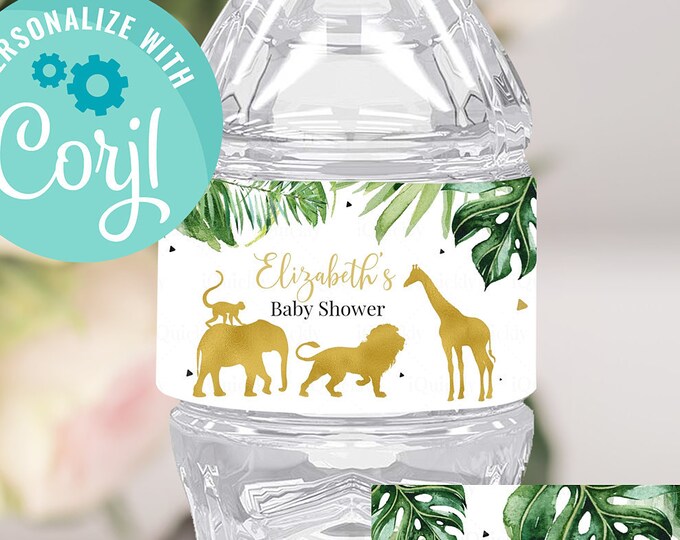 EDITABLE Jungle Gold Baby Shower Bottle Label Safari Water - Etsy