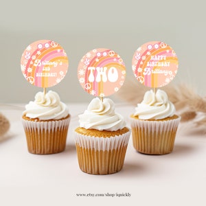 EDITABLE Groovy Birthday Cupcake Toppers Daisy Party Decorations is a ...