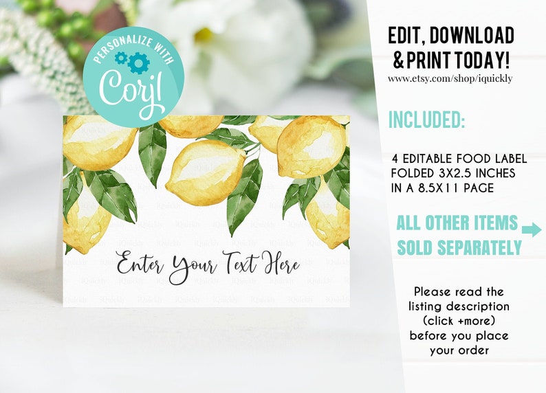 EDITABLE Lemon Food Tags, Lemonade Buffet Label, Citrus Tent Card Food ...