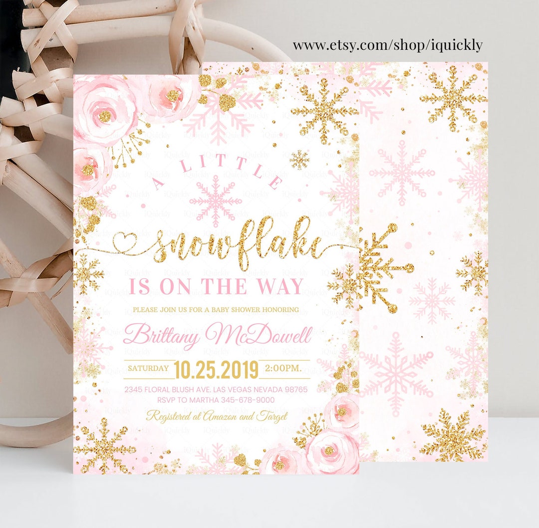 Editable Snowflake Baby Shower Invitation, A Little Snowflake is on the ...