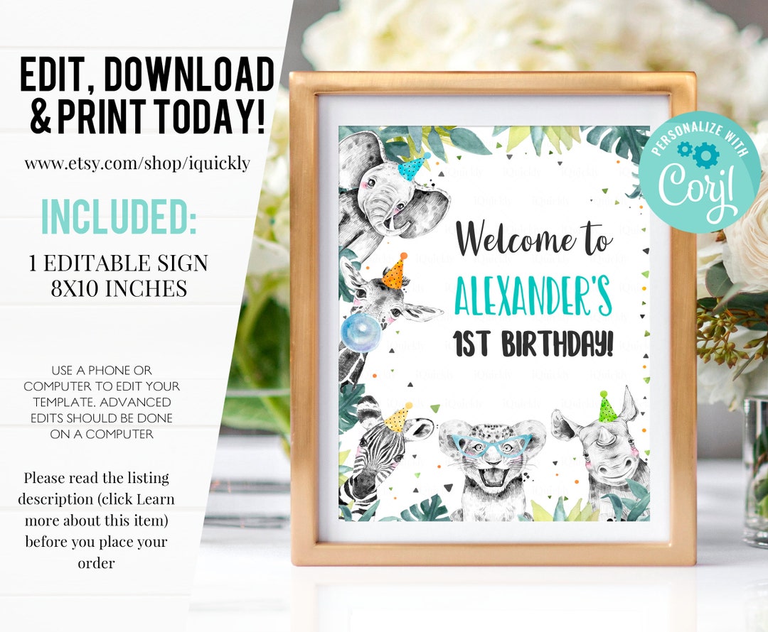 Editable Party Animals Welcome Sign Party Animal Sign Zoo Safari ...