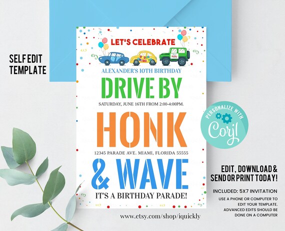Editable Drive By Birthday Parade Invitation Drive Through Birthday ...
