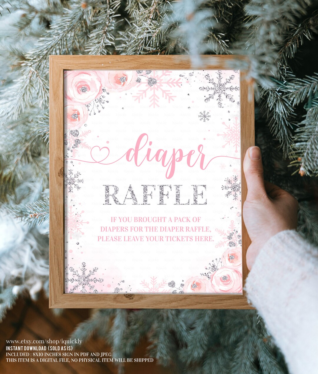 Snowflake Diaper Raffle Sign, Printable Diaper Raffle Baby Shower ...