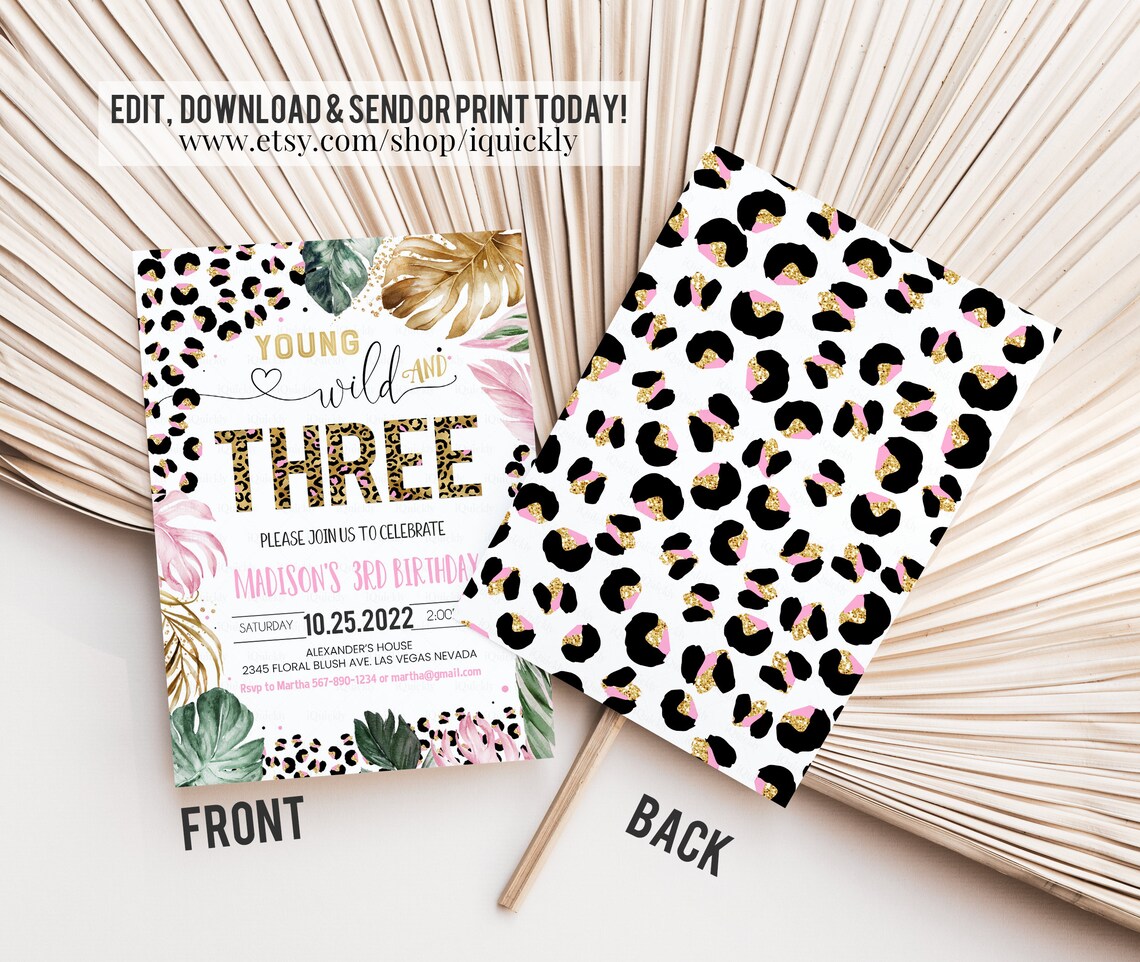 Editable Young Wild and Three Leopard Print Jungle Birthday - Etsy