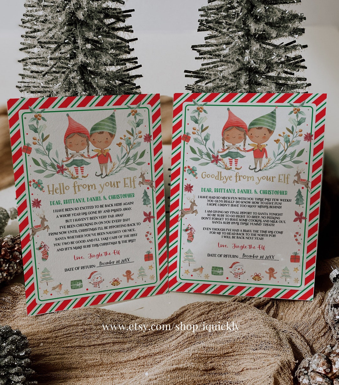 Editable Elf Letter Set, I'm Back Hello From Your Elf, Goodbye From Elf ...