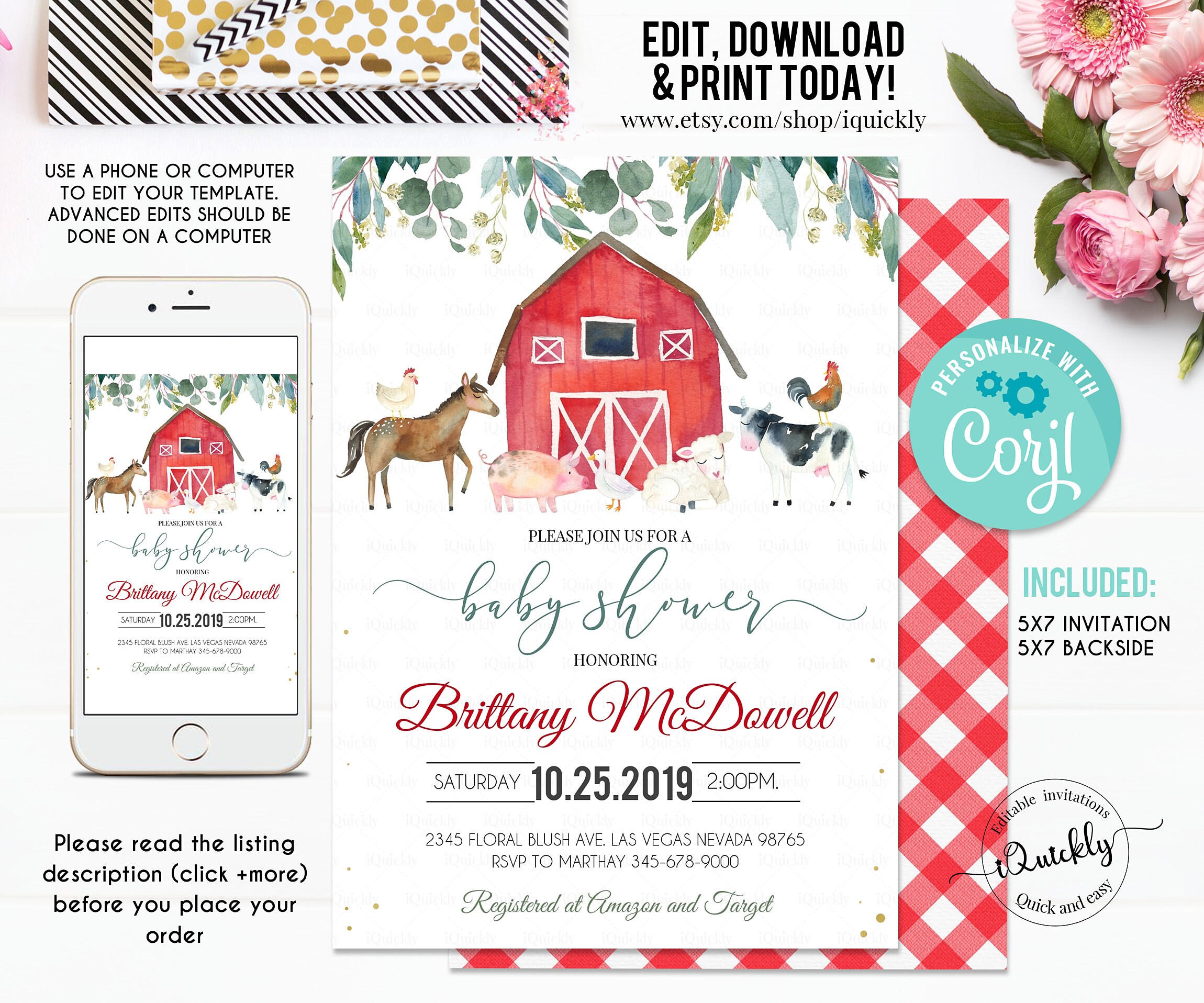 EDITABLE Farm Bottle Label, Water Labels Printable 1st Birthday, Farm ...