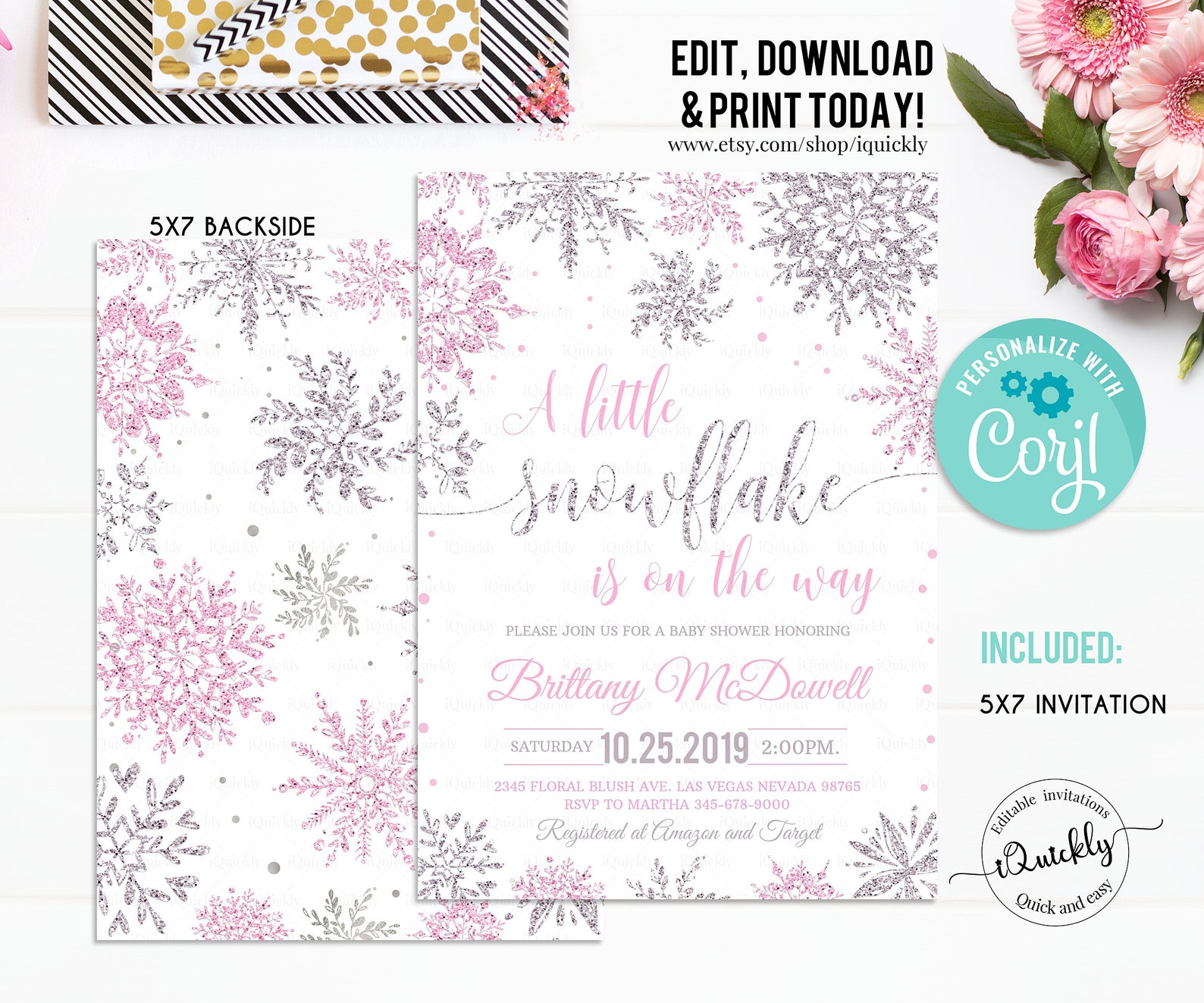 Editable Snowflake Baby Shower Invitation A Little Snowflake | Etsy