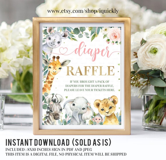 Safari Diaper Raffle Sign, Printable Diaper Raffle Baby Shower Sign ...