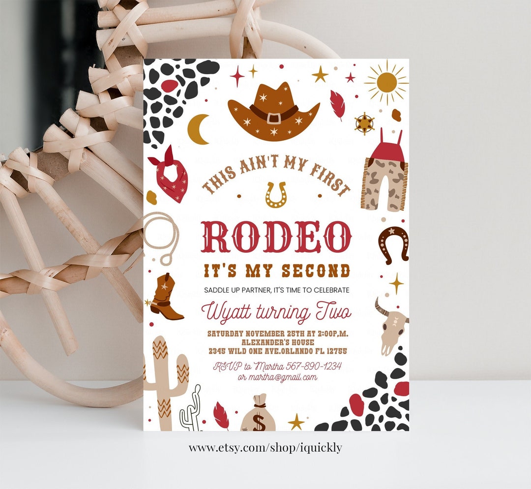 Editable My Second Rodeo Invitation Cowboy Birthday Invite Wild West ...
