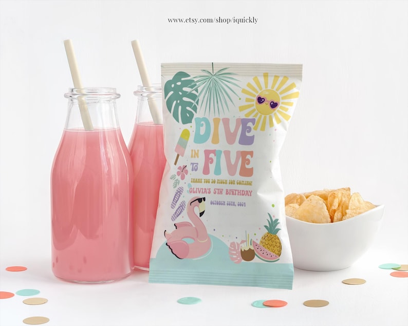 Editable Pool Party Bag Label Template Dive Into Five Labels Summer ...