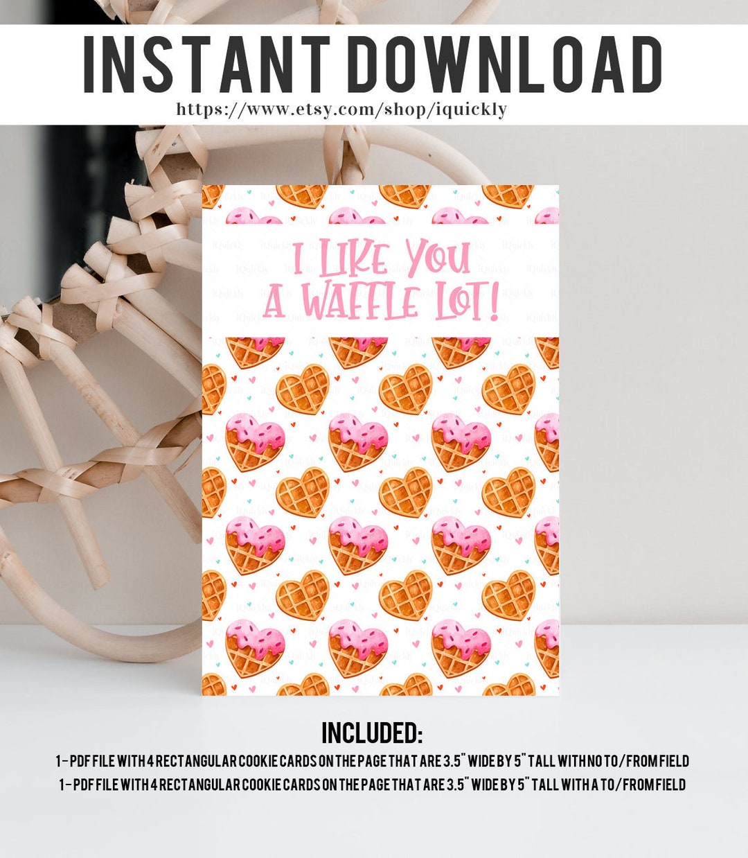 COOKIE CARD I Like You a Waffle Lot Valentine 3.5"x5", Waffle Cookies ...
