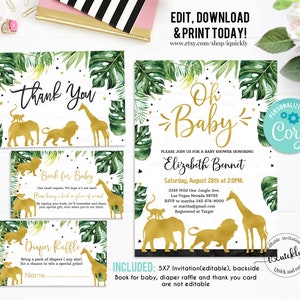 Jungle Gold Baby Shower Favors, EDITABLE Jungle Favor Tags Safari, Wild ...