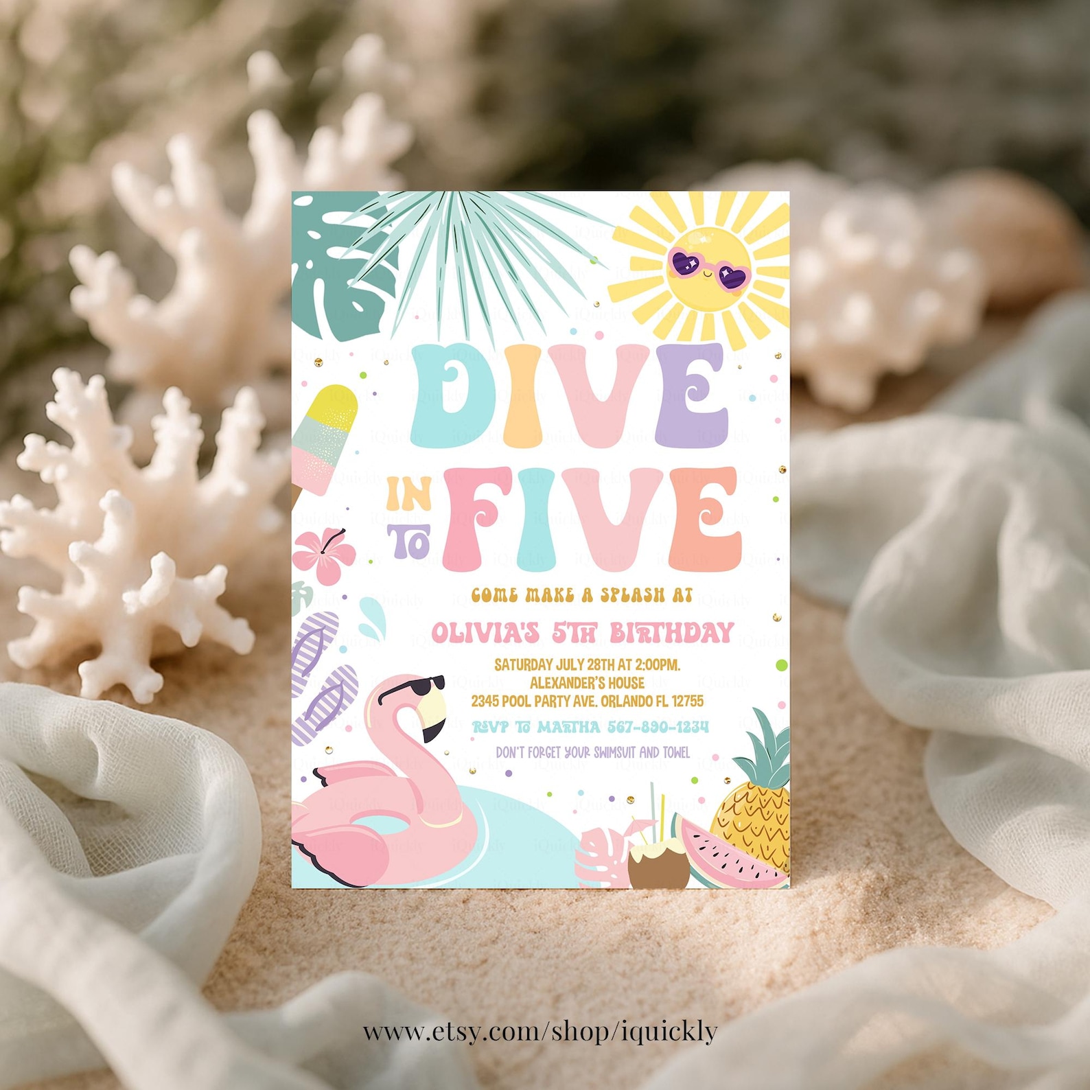 Dive Into Five 5th Birthday Party Invitation Editable Pool Party Invite ...