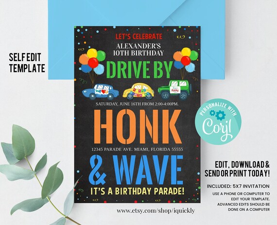 Editable Drive By Birthday Parade Invitation Drive Through Birthday ...