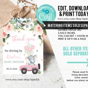 Editable Drive by Baby Shower Favor Tag Elephant Drive Through Gift Tag ...