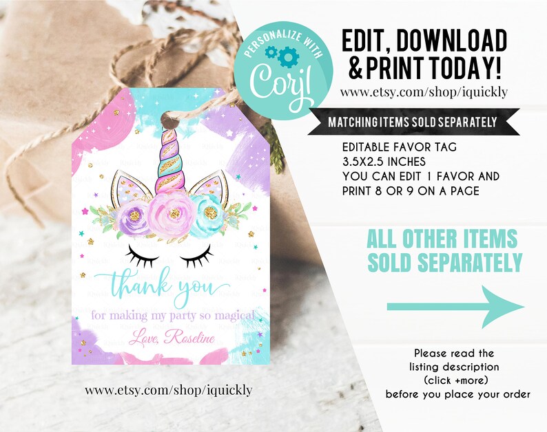EDITABLE Unicorn Food Tags Buffet Label Tent Card Food Labels Place ...