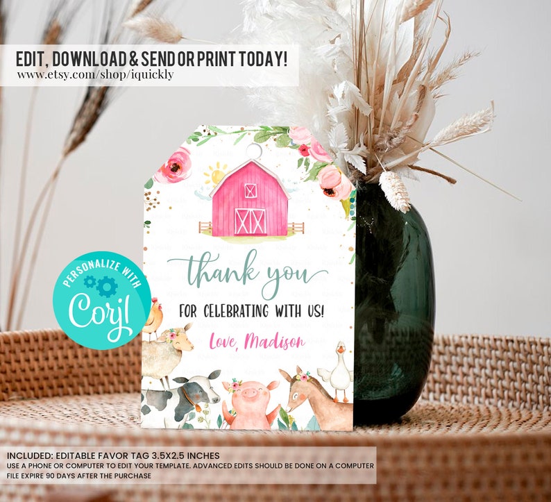 EDITABLE Farm Favor Tags Thank You Tags Gift Tags Farm - Etsy