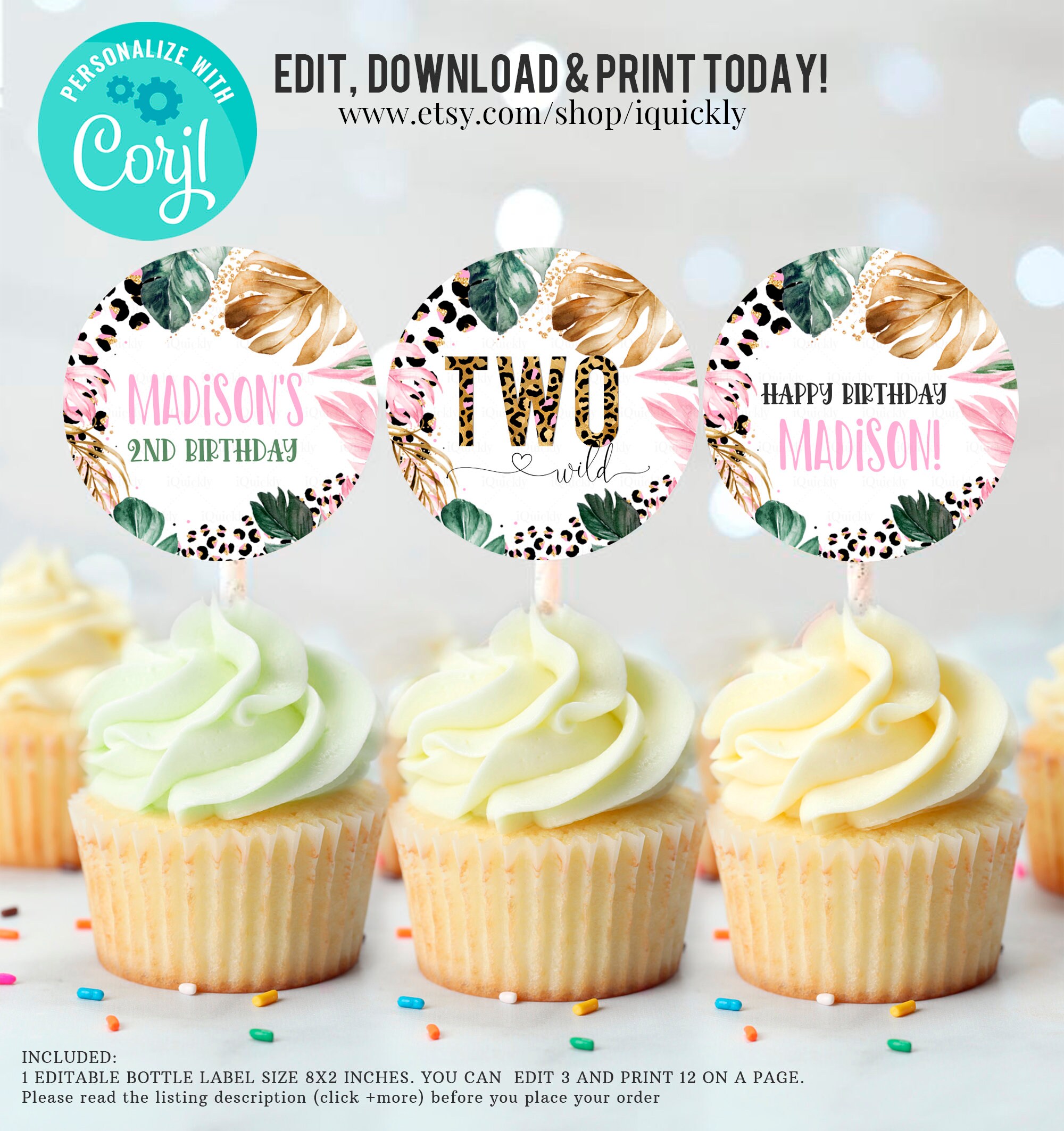 Editable Leopard Print Party Decorations Girl Two Wild Party - Etsy