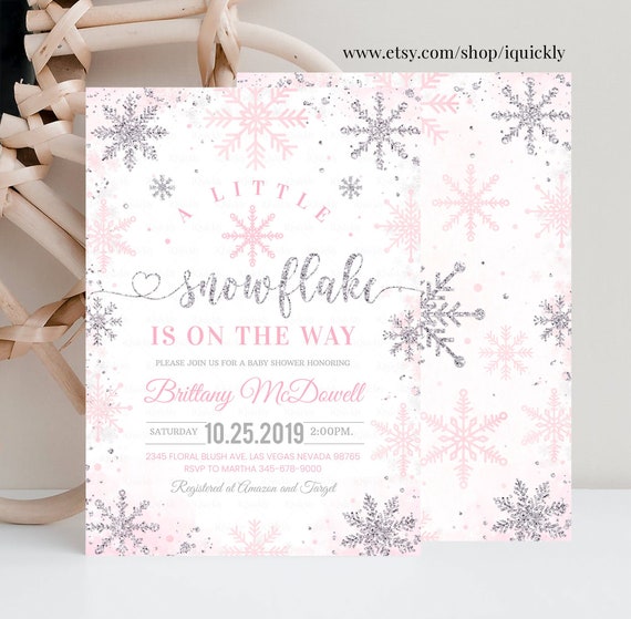Editable Snowflake baby shower invitation, A little snowflake is on the ...