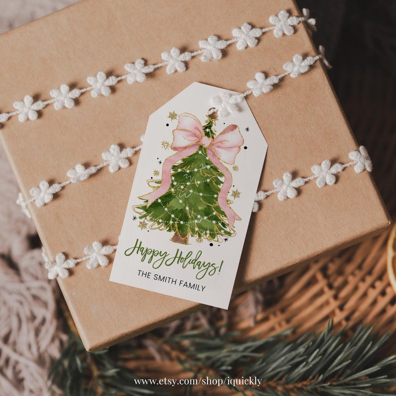 Christmas Gift Tags Printable Editable, Holiday Tags Cute Pink ...