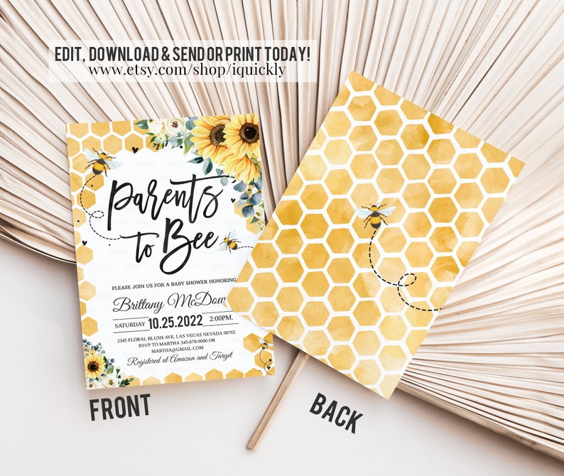 Editable Parents to Bee Baby Shower Invitation Sunflower Gender Neutral ...