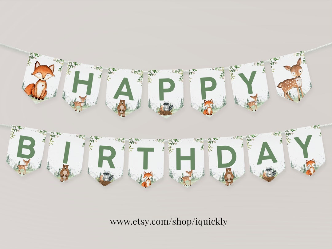 EDITABLE Woodland Banner Birthday Banner Woodland Animals Printable 1st ...
