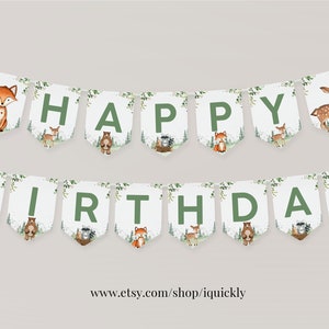 EDITABLE Woodland Banner Birthday Banner Woodland Animals Printable 1st ...