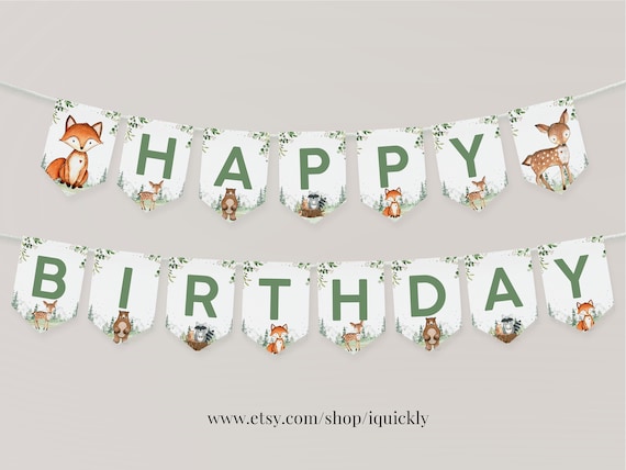 EDITABLE Woodland Banner Birthday Banner Woodland animals Printable 1st ...