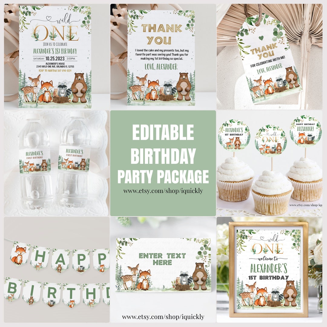 Woodland Birthday Party Package Invitation First Birthday Invite Wild ...