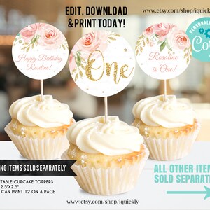 EDITABLE Blush Pink Floral Banner, Birthday Banner, Printable 1st ...