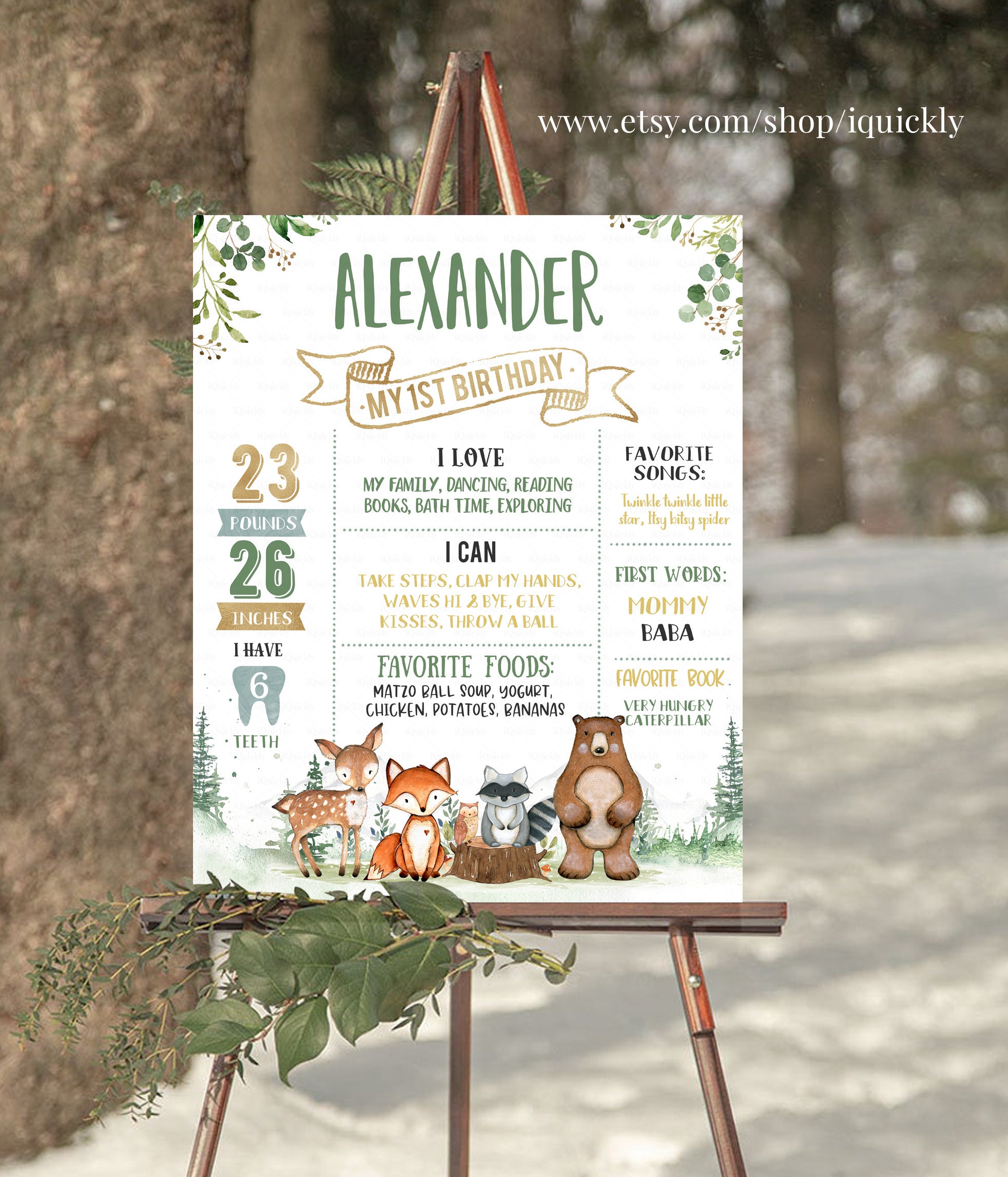 EDITABLE Woodland Birthday Poster First Birthday Chalkboard - Etsy UK