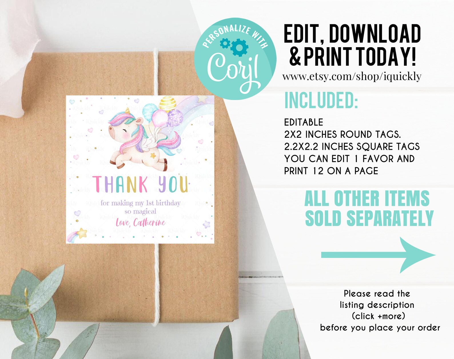Editable Unicorn Favor Tags Unicorn Birthday Party Thank You Gift Tags ...