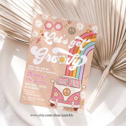 Editable Let's Get Groovy Invite Daisy Rainbow Groovy 3rd - Etsy