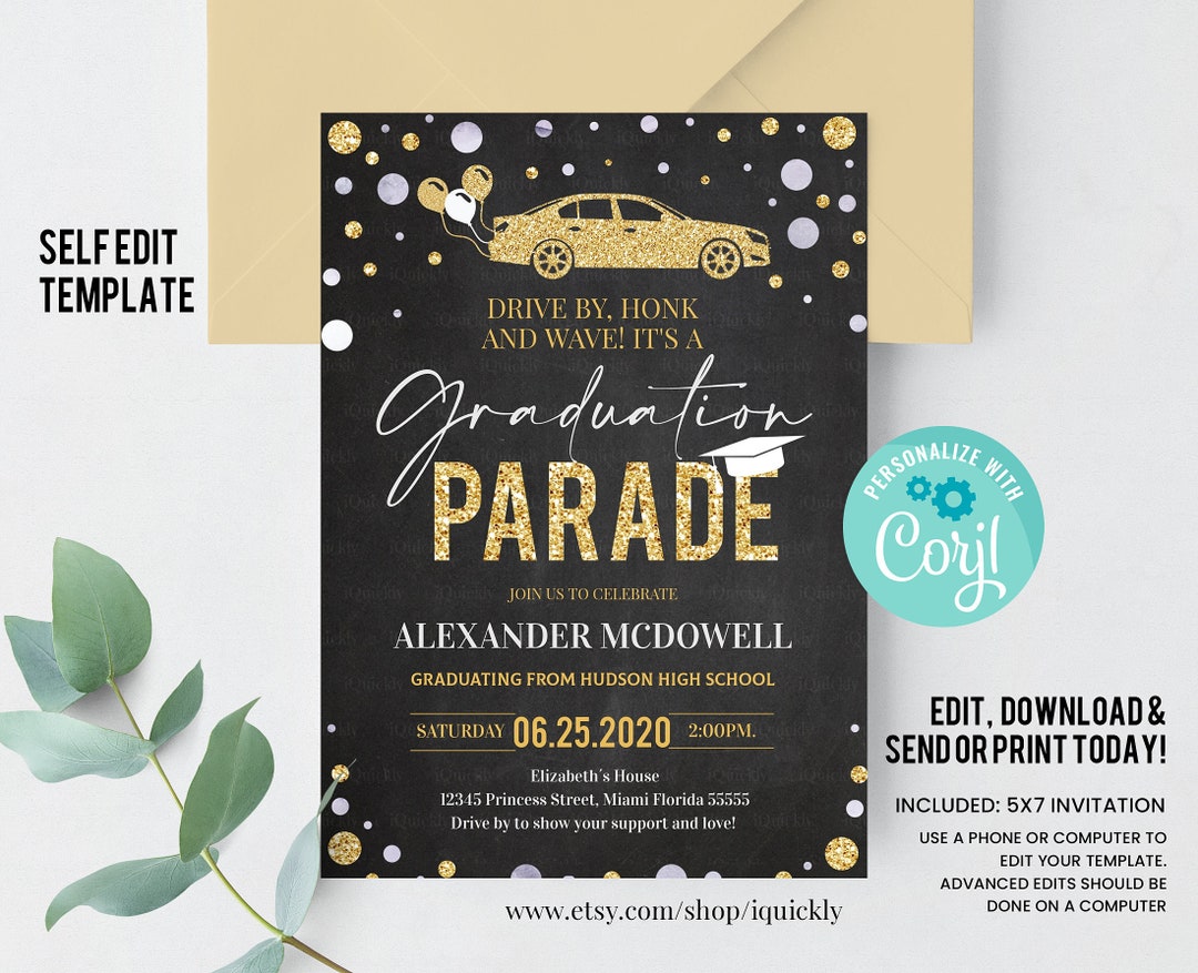 Editable Drive by Graduation Parade Invitation Drive Through Graduation ...