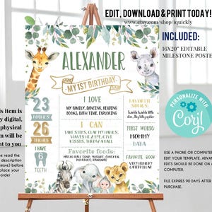 EDITABLE Safari Custom Sign, Jungle Animals Birthday Sign Decorations ...