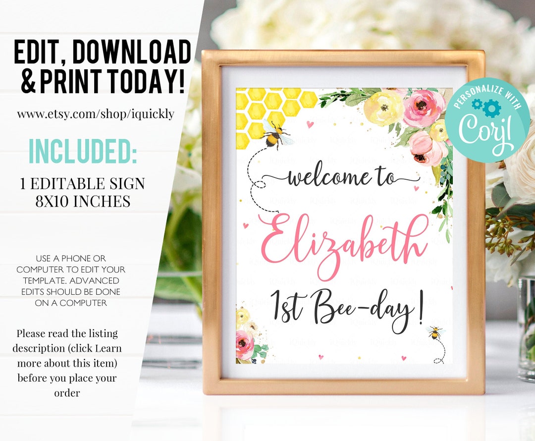 EDITABLE Bee Birthday Party Welcome Sign Our Little Honey Bee Printable ...