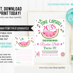 EDITABLE Watermelon Birthday Party Welcome Sign, One in a Melon ...