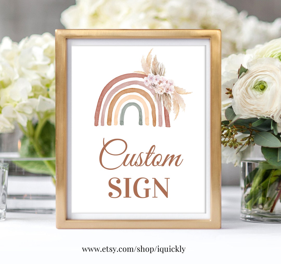 Editable Rainbow Boho Baby Shower Custom Sign Pampas Grass Printable ...