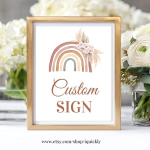Editable Rainbow Boho Baby Shower Custom Sign Pampas Grass Printable ...
