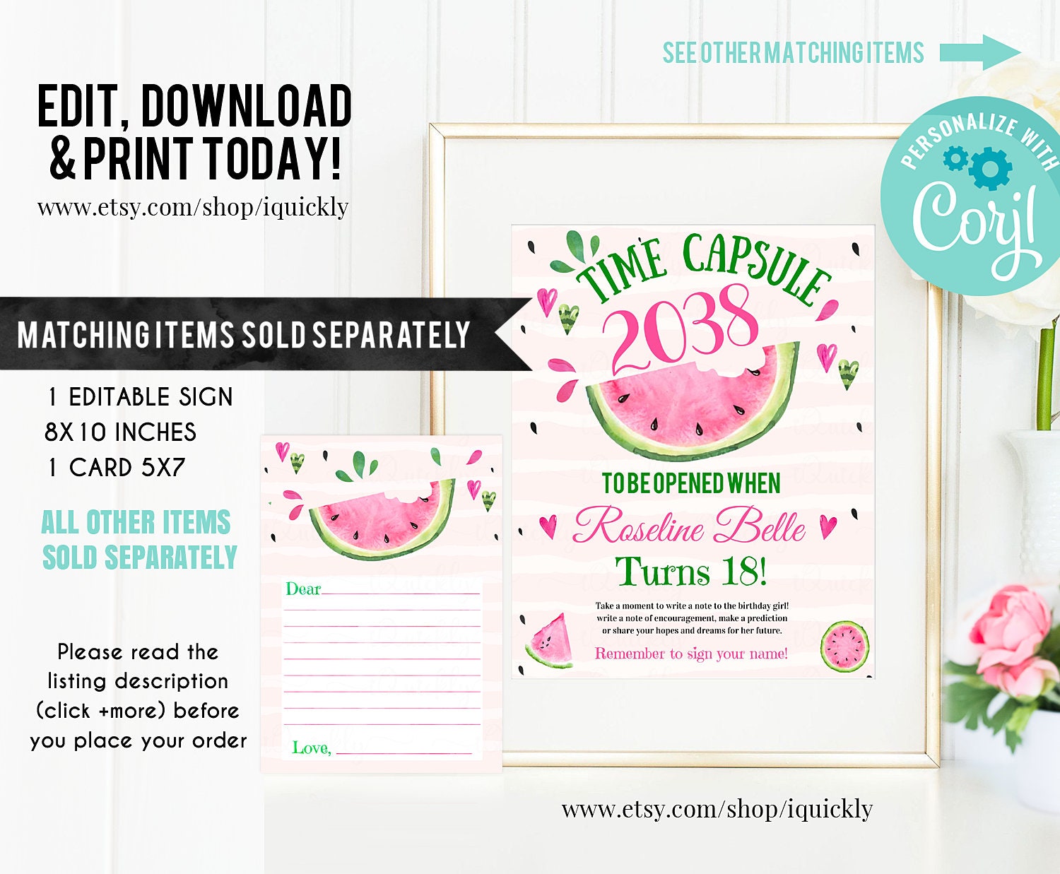 EDITABLE Watermelon Banner Happy Birthday Banner Printable | Etsy