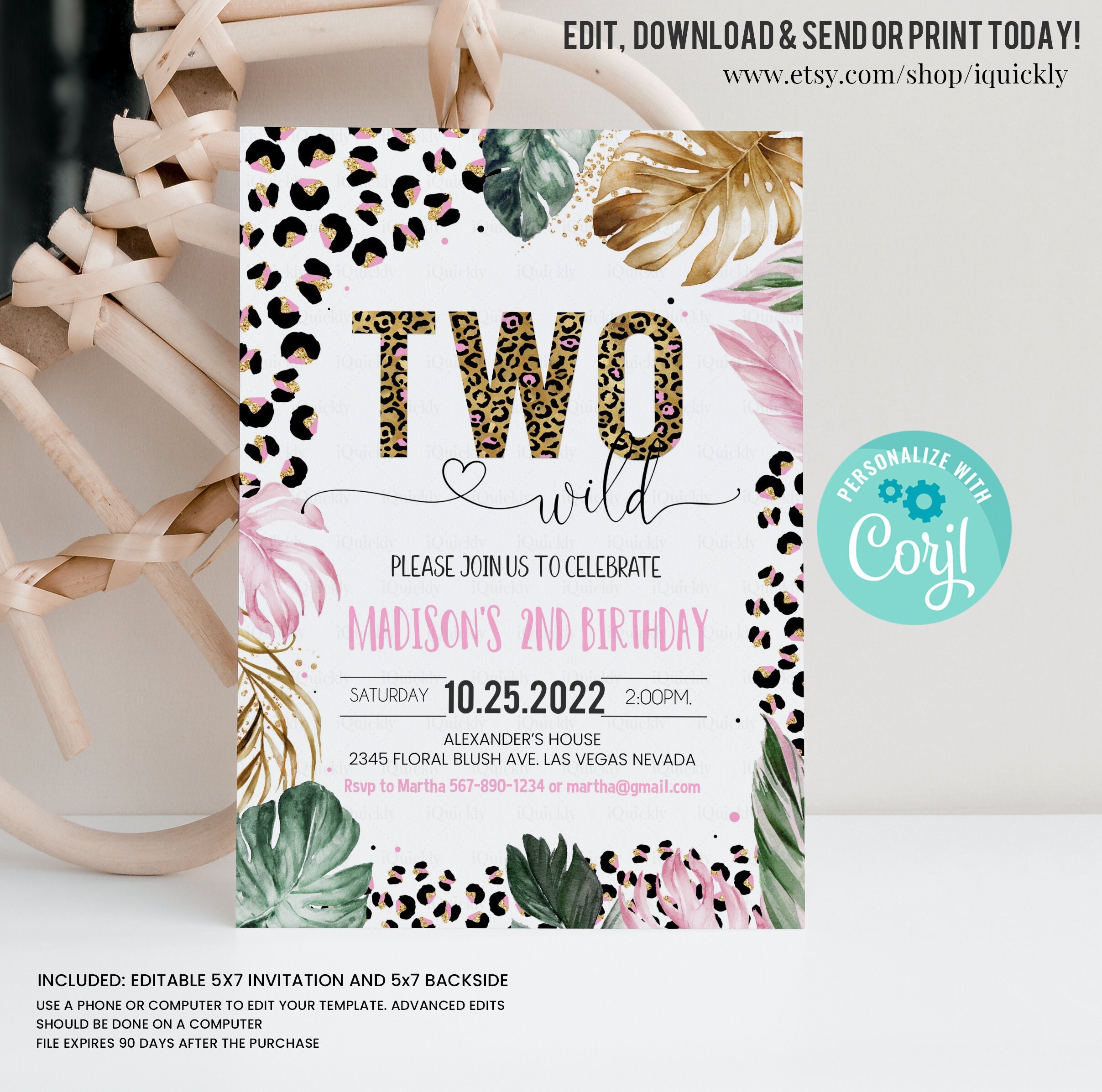 Editable Two Wild Leopard Print Jungle Birthday Party - Etsy