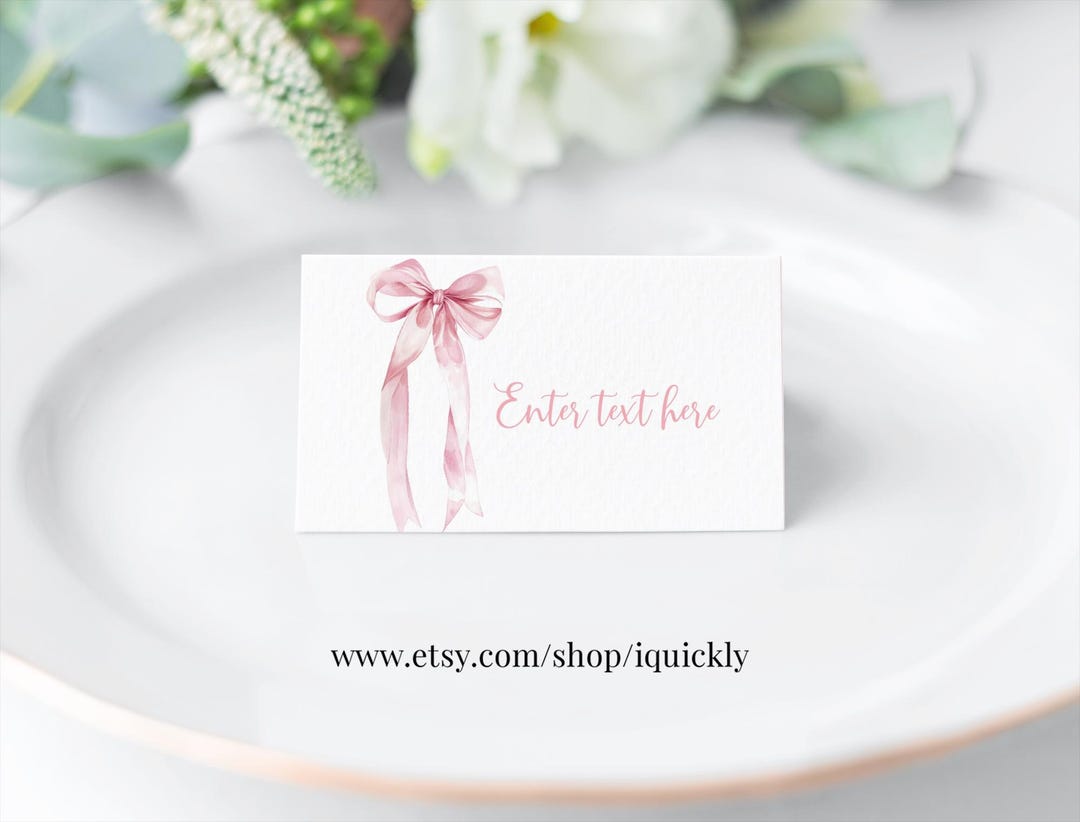 EDITABLE Bow Food Tags Pink Bow Buffet Label Girl 1st Tent Card Food ...